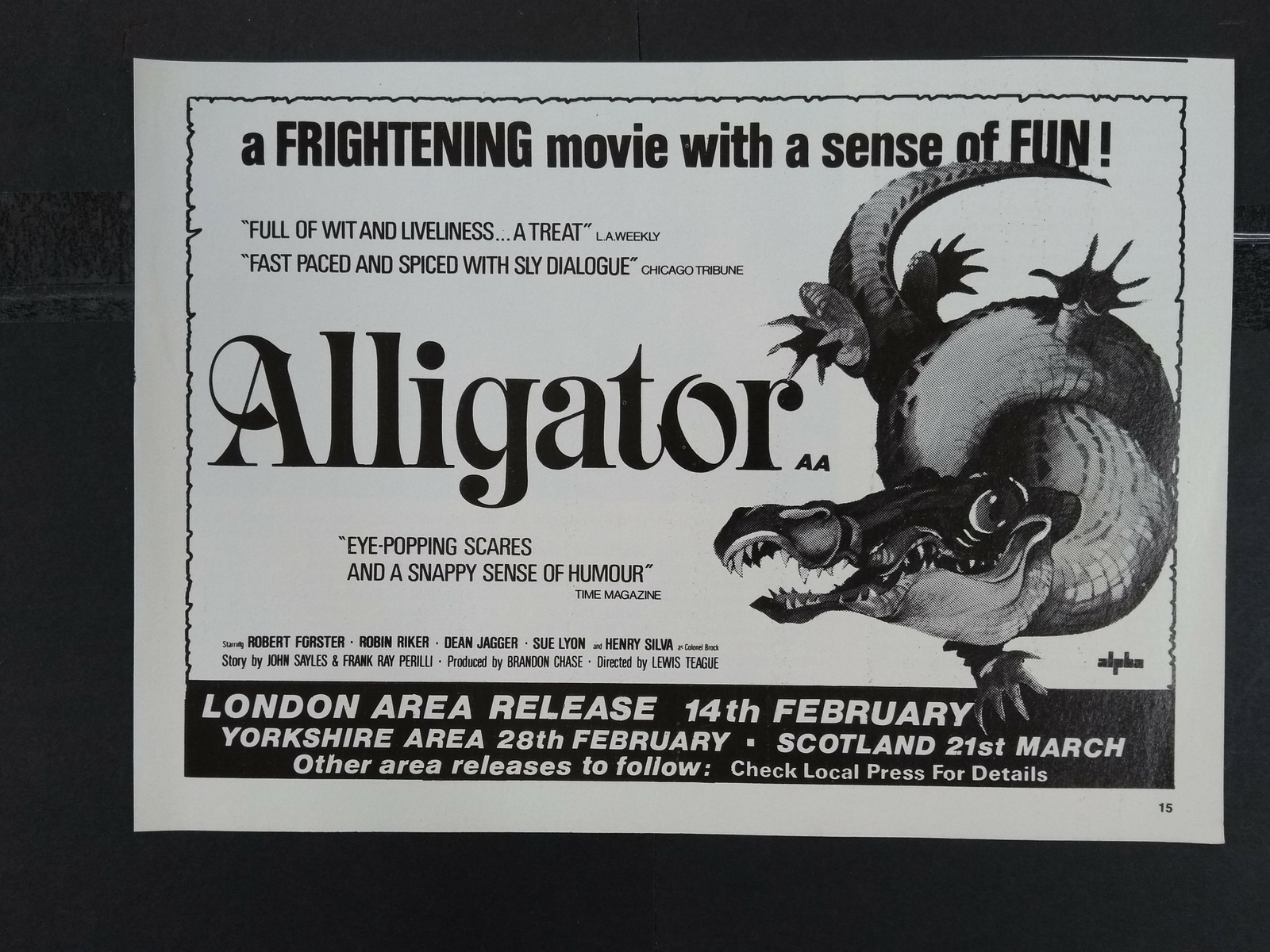 Alligator - Robert Forster - Robin Riker - 1980s Cinema Magazine Advert ...