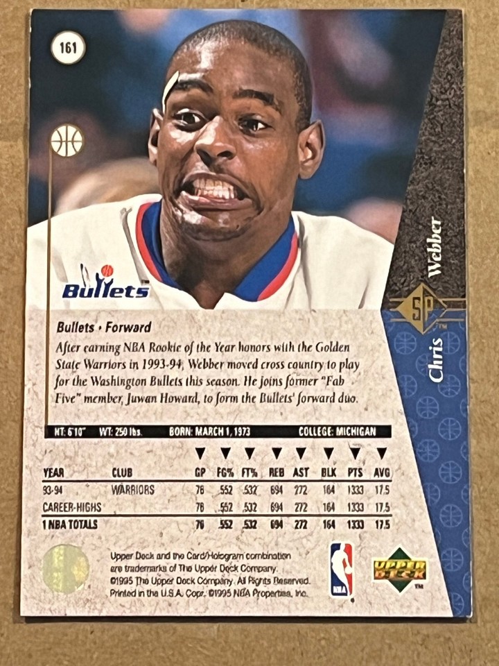 1994-95 UPPER DECK SP - CHRIS WEBBER BULLETS #161 | eBay