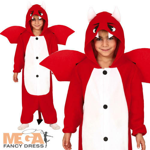 Red Devil Jumpsuit Kids Fancy Dress Halloween Hell Imp Boys Girls ...