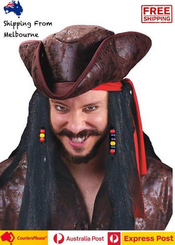 Pirates Captain Jack Sparrow wig Brown Cap With Black Wig Costume ...