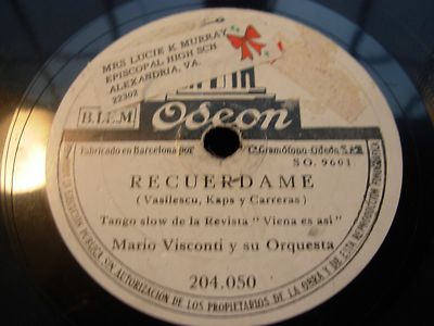 MARIO VISCONTI recuerdame / viena es asi - 78 rpm odeon white label ...