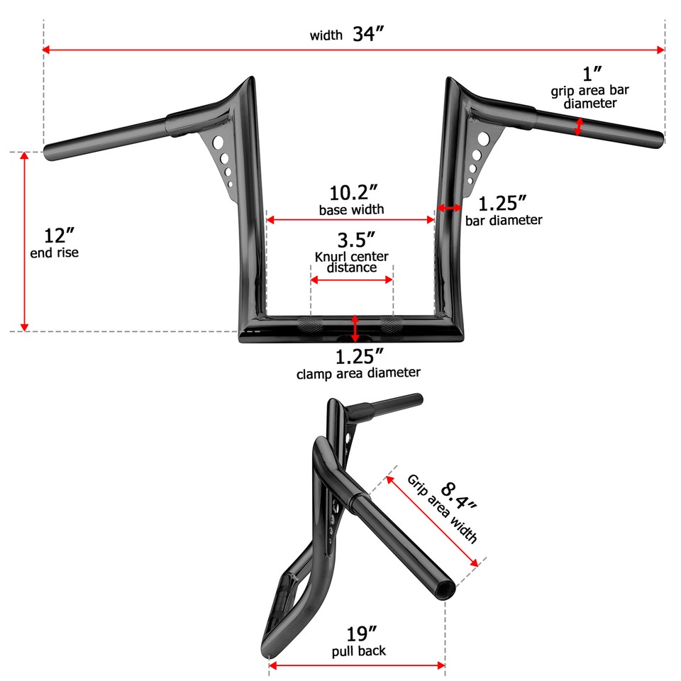 12" 14" Rise Ape Hanger Bar Handlebar for Kawasaki Vaquero Voyager ...