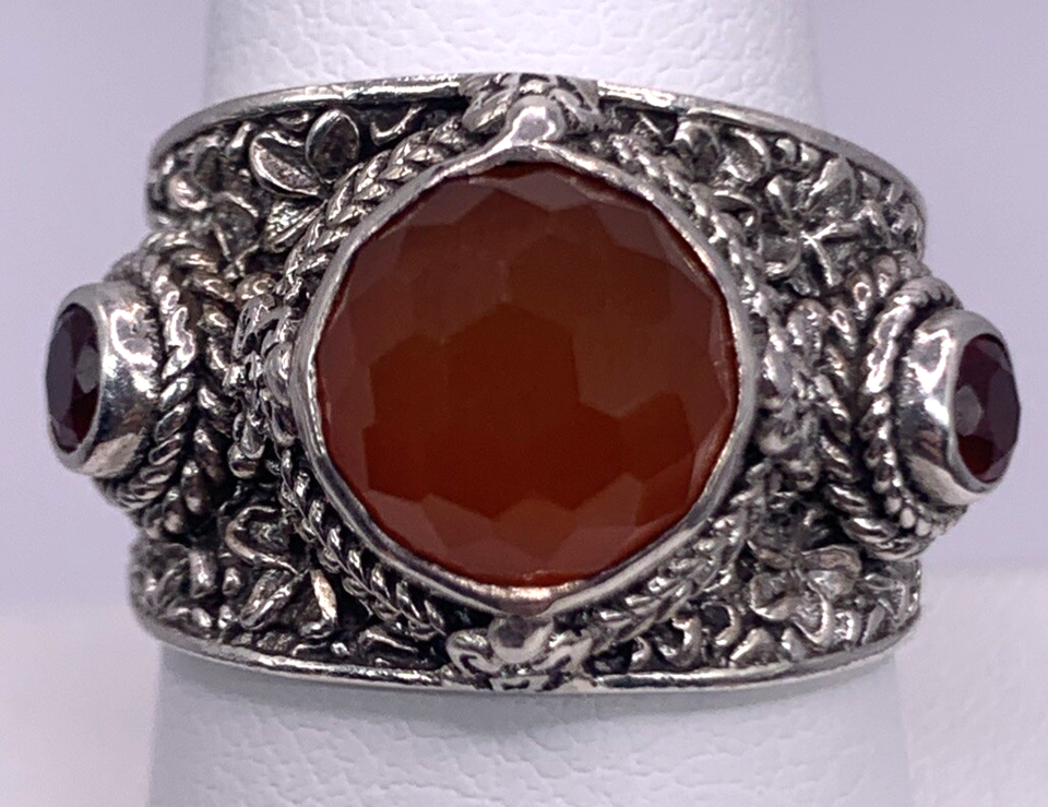 Sarda Carved Faceted Carnelian Ring Sterling Silver Size 9.5 | eBay