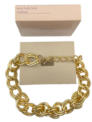 LOVELY STATEMENT AVON BOLD LINKS NECKLACE LARGE GOLD INTERLOCKING LINKS ...