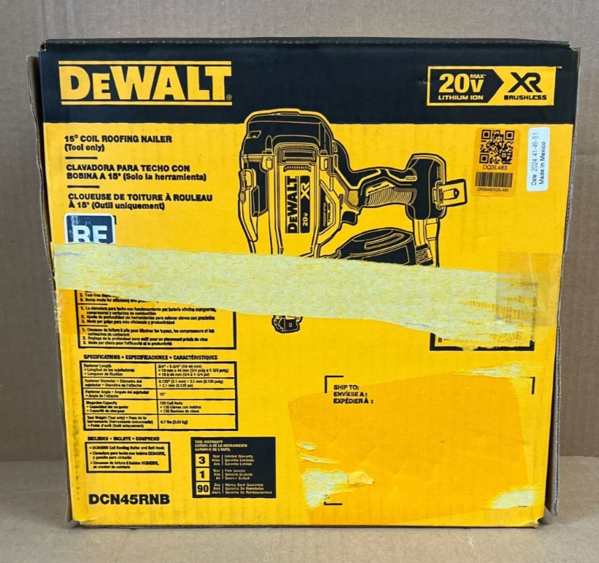 [NEW] (DCN45RNB) DeWalt 20V MAX XR Cordless Roofing Nailer – 15° Coil ...