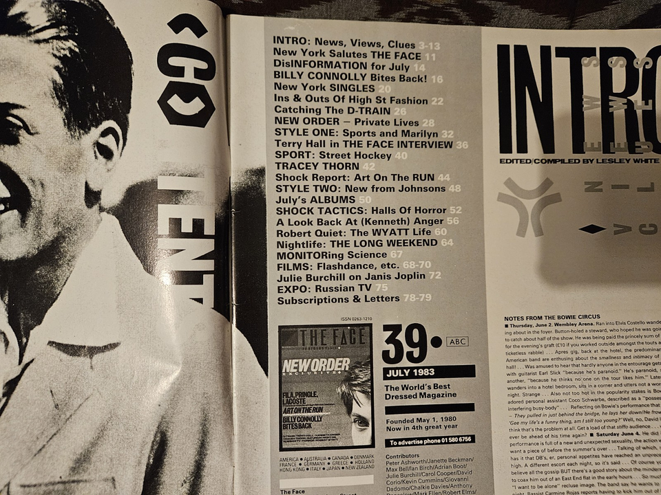 The Face Magazine No.39 July 1983 NEW ORDER Billy Connolly TRACEY THORN ...