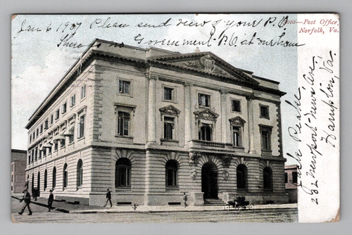 Postcard Post Office Norfolk Virginia VA USPS Old Car Man Street View ...