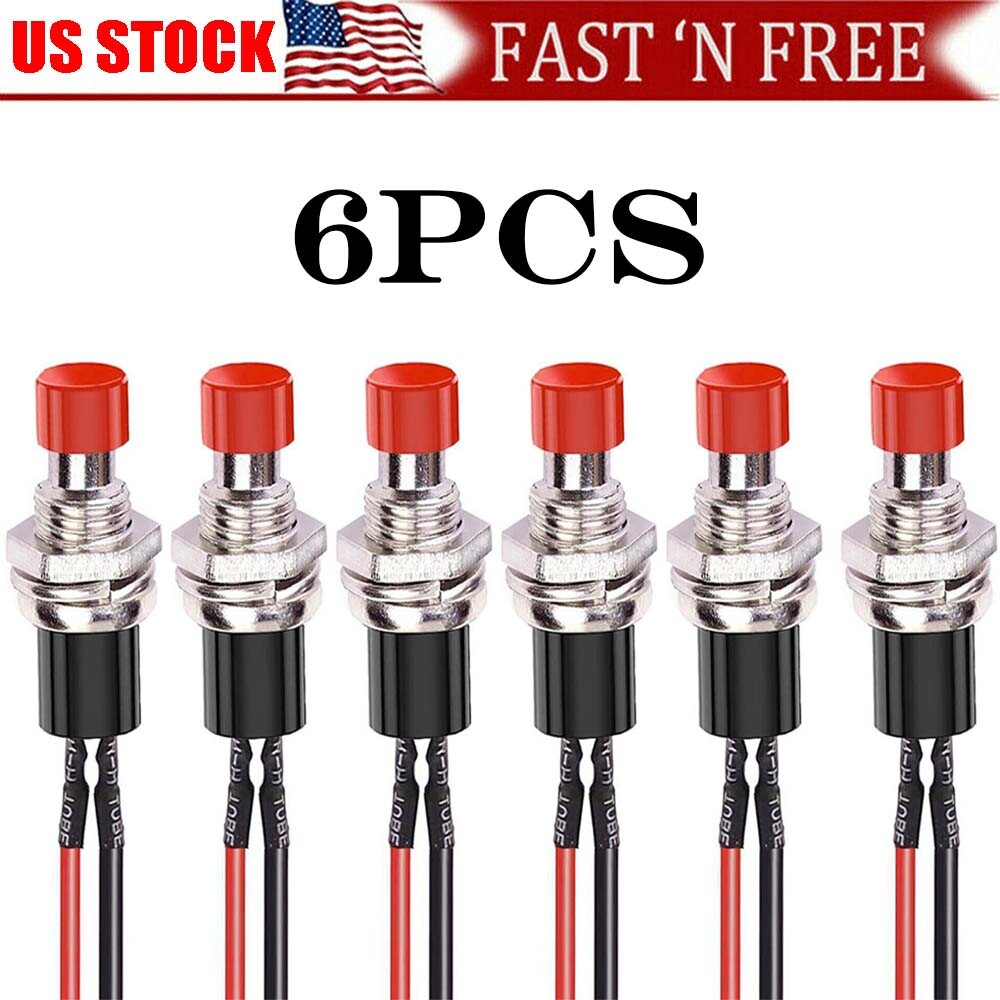 6Pcs Mini Push Button Pre-Wired Momentary N/O OFF-ON Switch Plug 12V ...