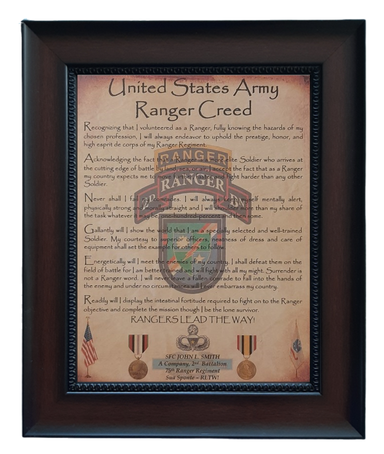 MC-BETTER (V): ARMY Ranger Creed ALL UNITS Aged Parchment Framed PERSONALIZED | eBay
