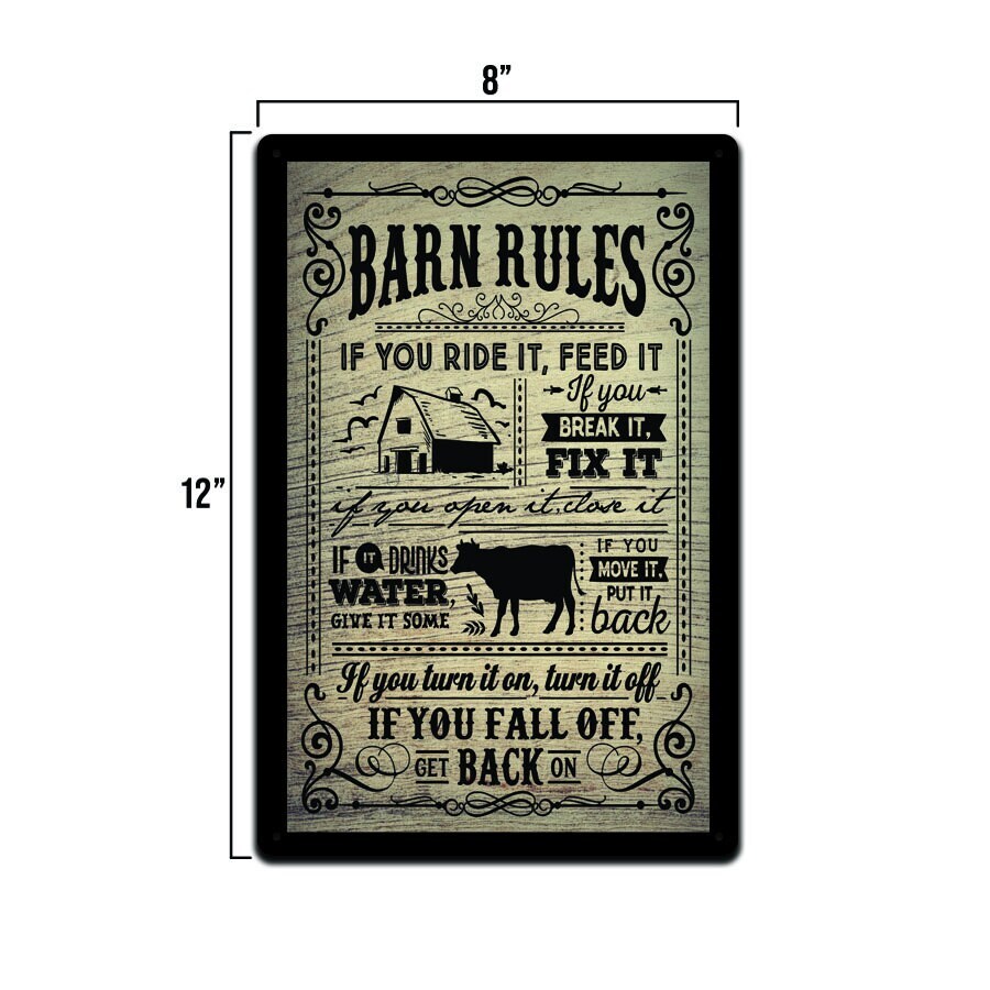 Barn Rules 12 X 8 Inch Metal Sign Barn Western Farmhouse Décor Country ...