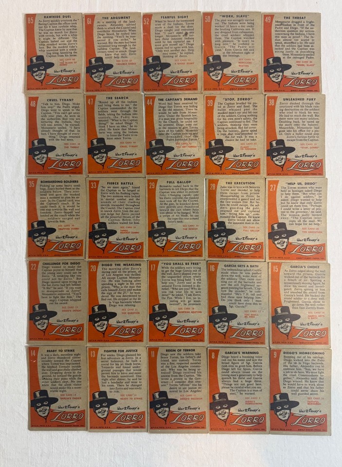 1958 TOPPS WALT DISNEY'S ZORRO TRADING CARDS 25 CARD LOT | eBay