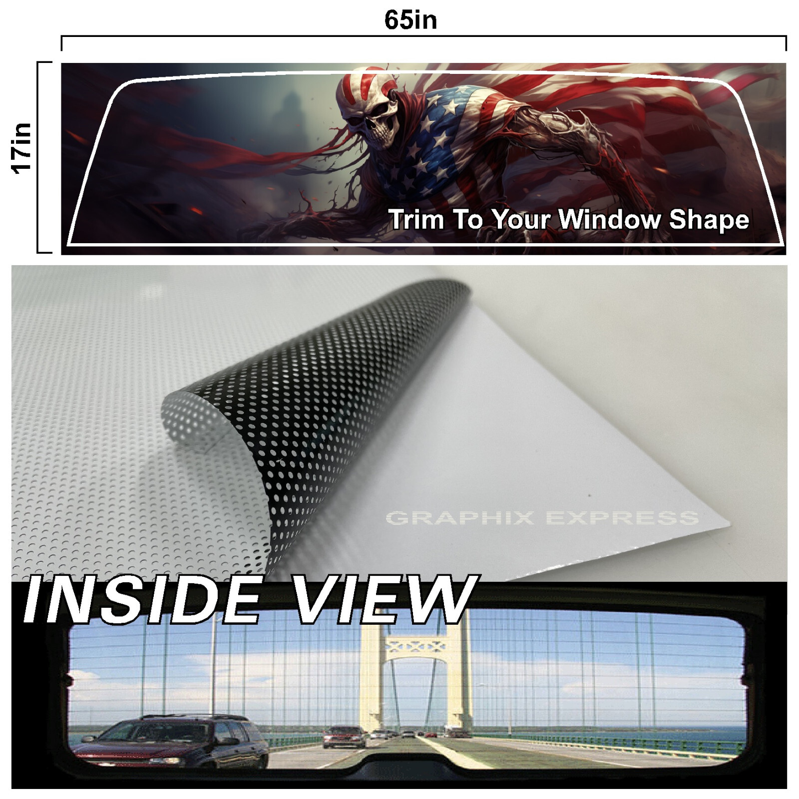 Truck Back Window Graphics Skeleton American Flag (P573) See Through ...