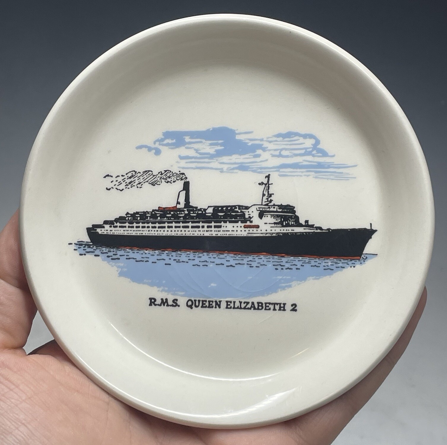 Vintage 20th C. RMS Queen Elizabeth II Coaster Ceramic Collector's ...