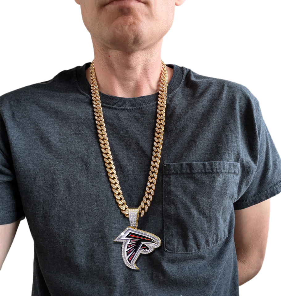 ATLANTA FALCONS GEM NECKLACE Gold NFL Team Bling Hip Hop Pendant & 28 ...