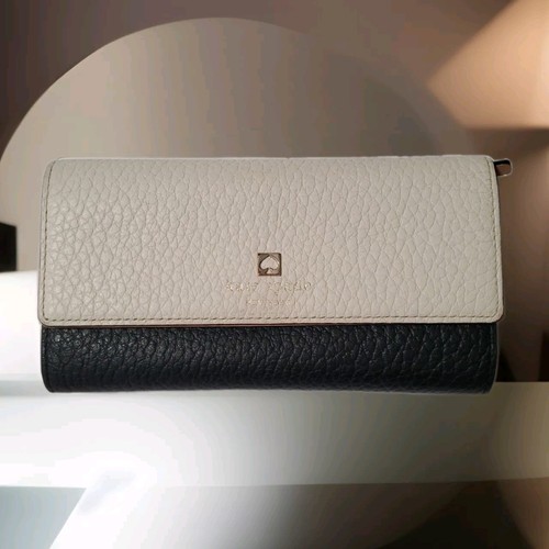 Kate Spade Sandra Southport Avenue Beige/Black Leather Trifold Wallet ...