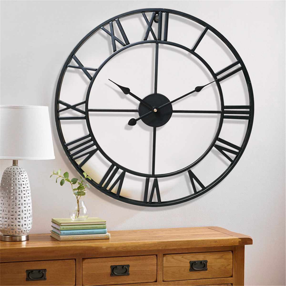 60CM Large Outdoor Garden Wall Clock Big Roman Numerals Giant Open Face ...