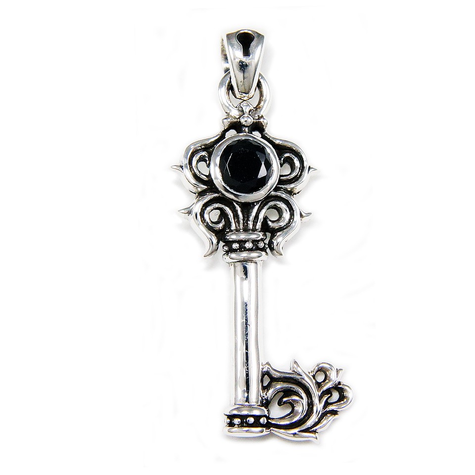 ARABESQUE KEY CZ 925 STERLING SILVER BIKER GOTHIC ROCKABILLY PENDANT db ...