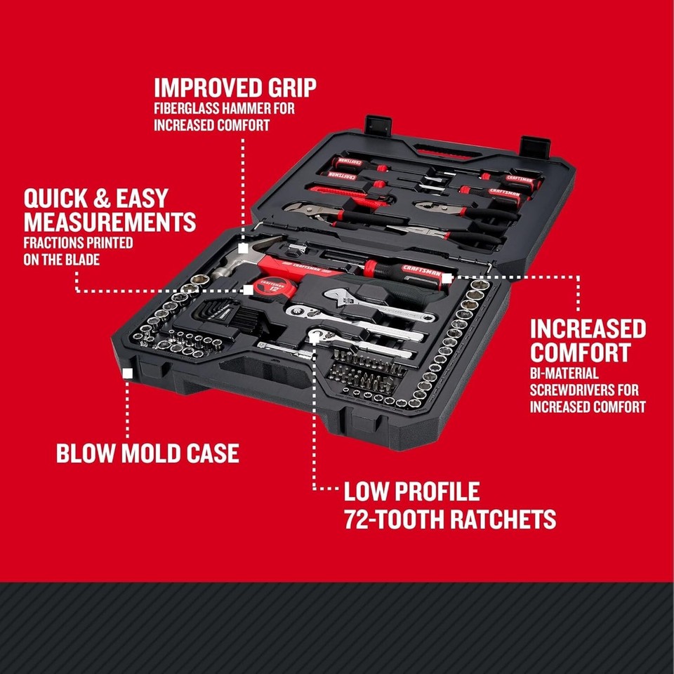 CRAFTSMAN 102-Piece Tool Kit for Home and Car Durable Hand Tool Set w ...