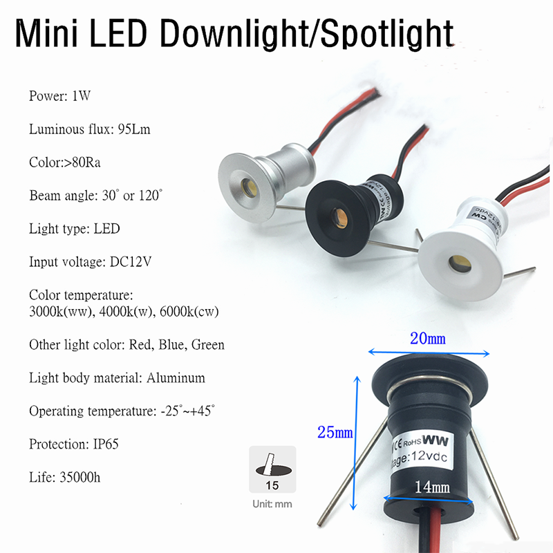 Small Spot Light 1W Mini LED Spotlight 12V Dimmable 15mm Recessed ...
