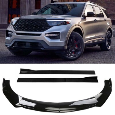 Front Bumper Lip Spoiler & 86.6" Side Skirt Glossy Black For Ford ...