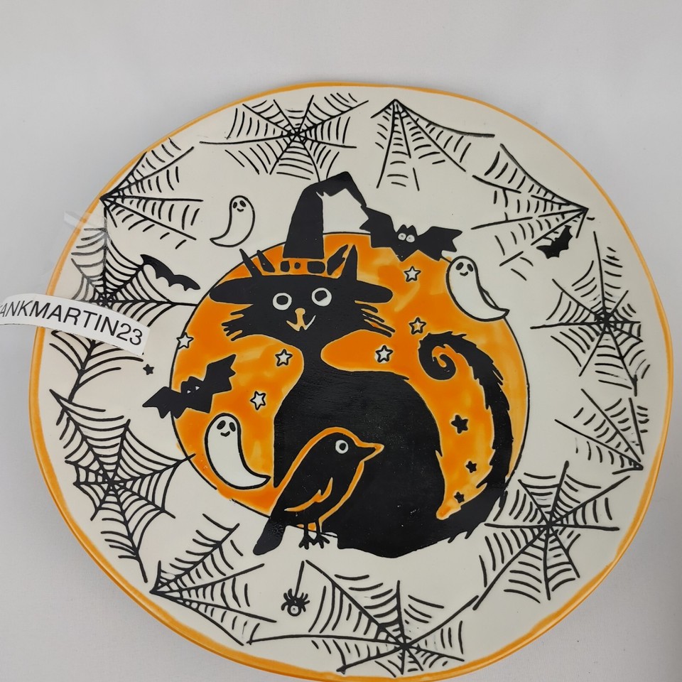 Set of 4 Eli + Ana Halloween Funky Black Cat Bats Ghosts Spiderweb ...