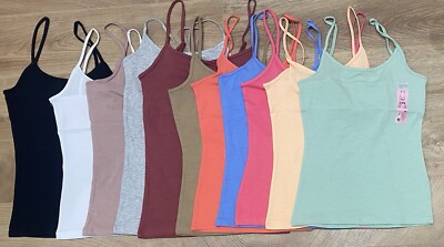 Primark Ladies Womens Stretch Cami Vest Strap Black White Navy 2XS/XS/M ...