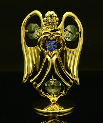 SWAROVSKI CRYSTAL ELEMENT SEPTEMBER BIRTHSTONE SAPPHIRE ANGEL 24K GOLD ...