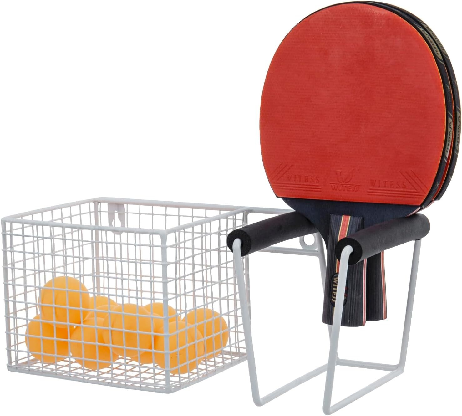 Wall Mounted White Metal Table Tennis Pickleball Paddle Rack and Ball ...