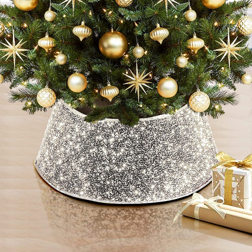 Christmas Tree Collar Shiny Silver White Sequins, 30 Inch Burlap Xmas ...