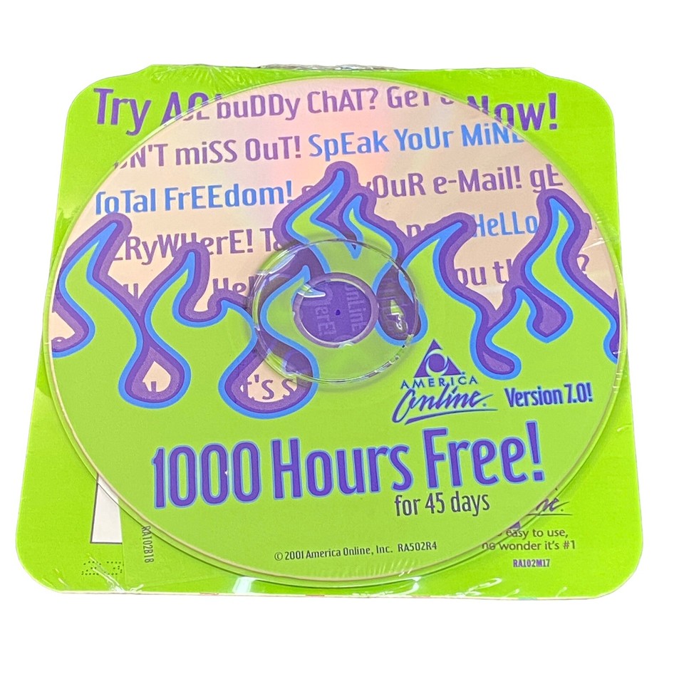 AOL 7.0 CD Purple Green Flames 1000 Hours Computer Software Sealed New ...