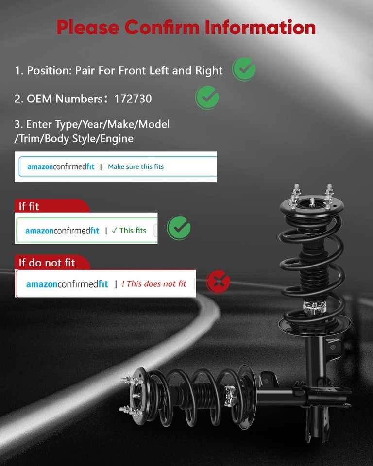 2013-2019 Ford Explorer FWD Pair Front Complete Strut w/ Coil Spring ...