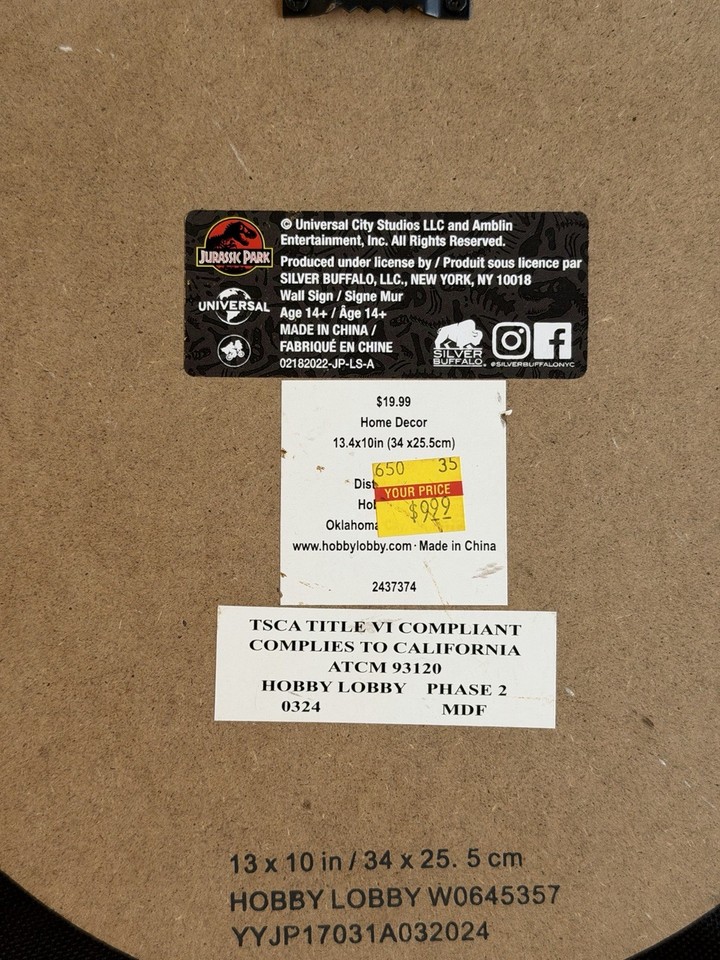 Jurassic Park T-Rex Logo Wooden Wall Sign Plaque Home Decor 13x10 ...