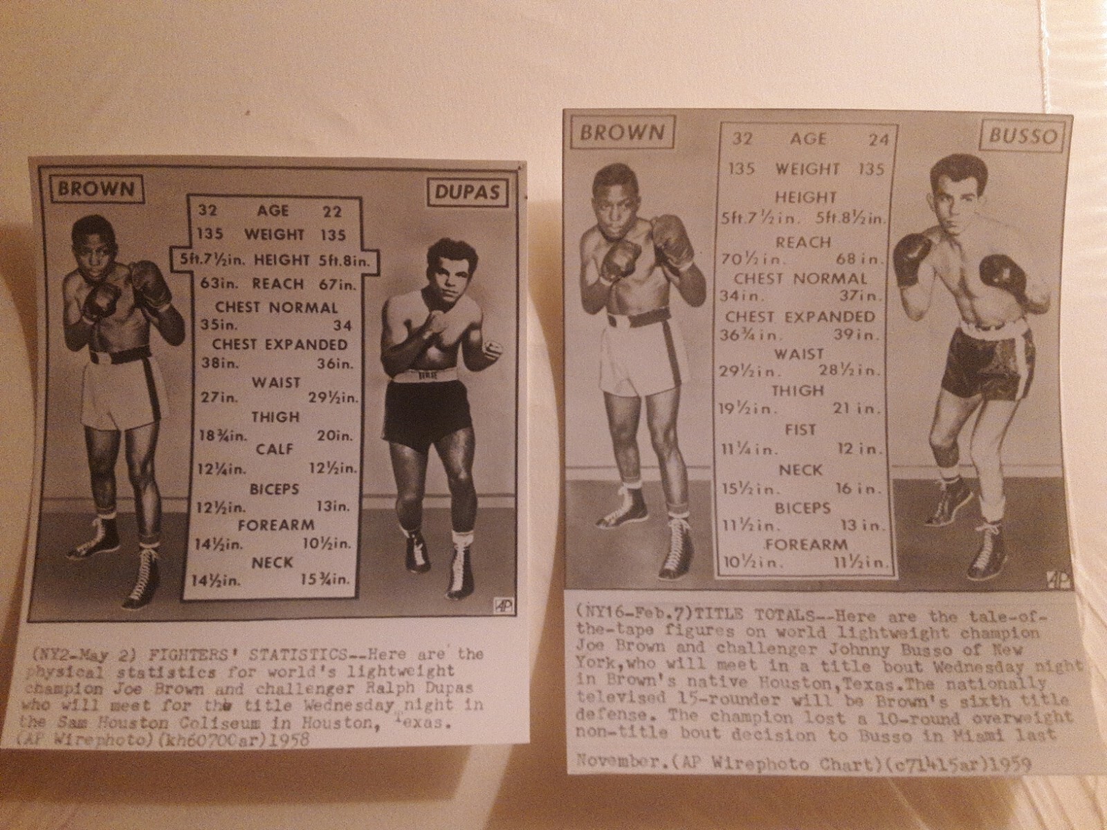 Joe Brown Ralph Dupas Johnny Busso Boxing Tale of Tape World ...