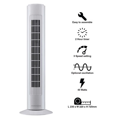 Tower Fan 29" Oscillating 45W Slimline 3 Speed Air Cooling Free ...