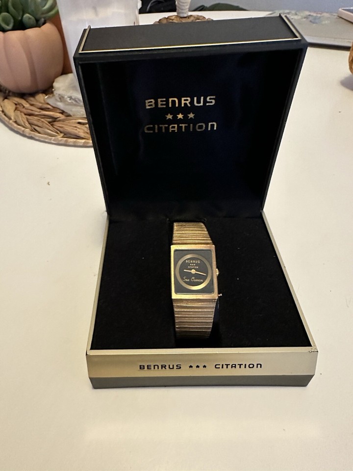 RARE Vintage Benrus Quartz Citation Tank Watch Rectangle Gold Possible ...