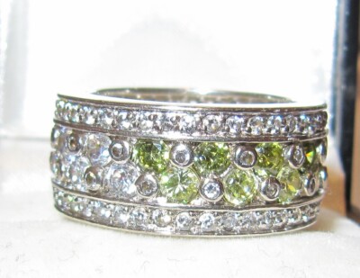 Wide Designer 925 Silver Peridot& White Diamanté Ring UK "S 1/2 ...