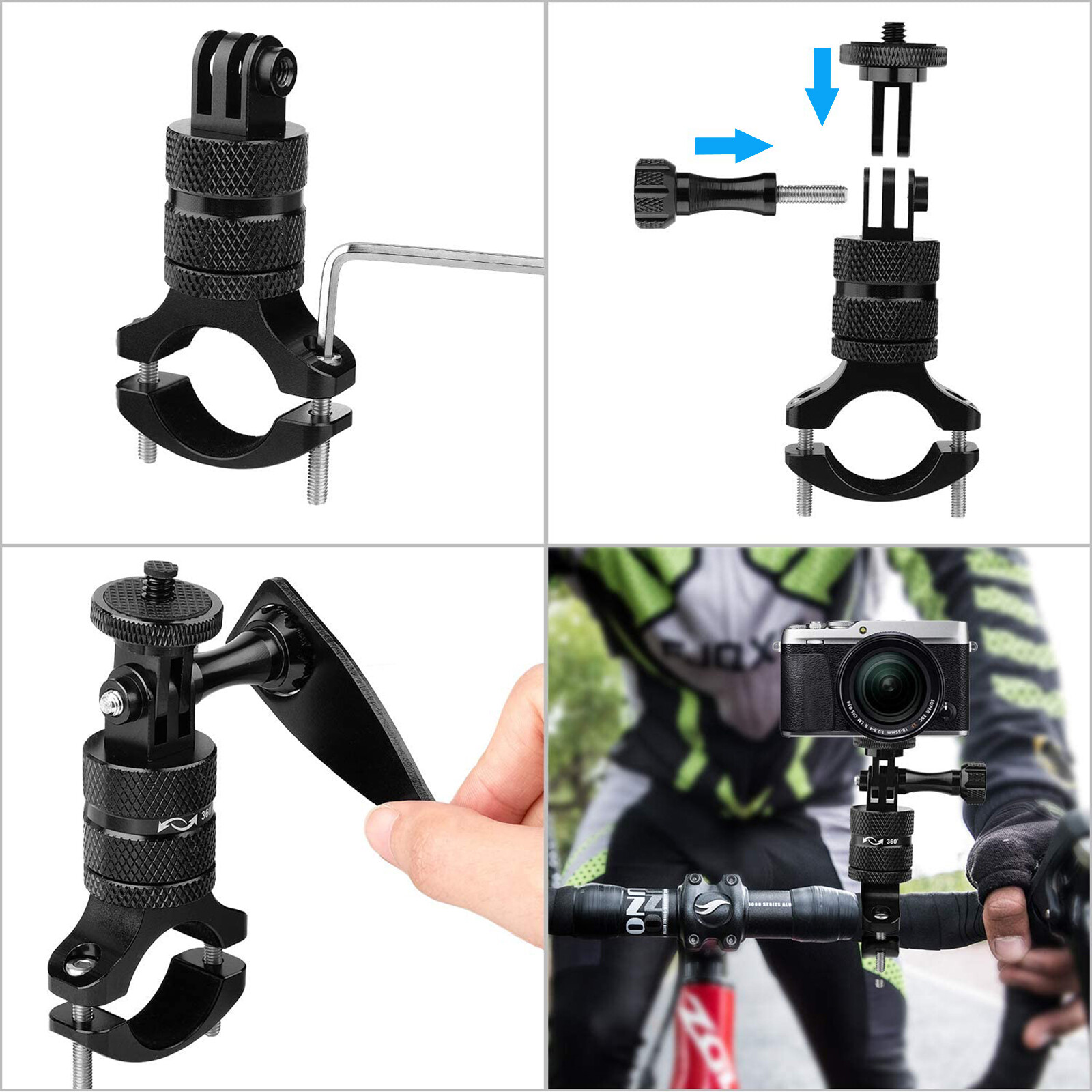 Bike Mount Camera Handlebar Mount 360° Rotation for Gopro Hero 11/10/9 ...