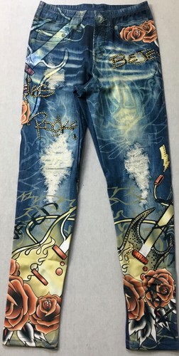 Bejeweled Legging Susan Fixel LA Rocks Faux Denim Jeans 016M 22.5”W ...