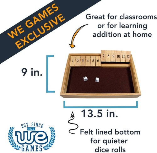 WE Games Dice Board Game, 12 Number Flip Tiles with Natural Wooden Box ...