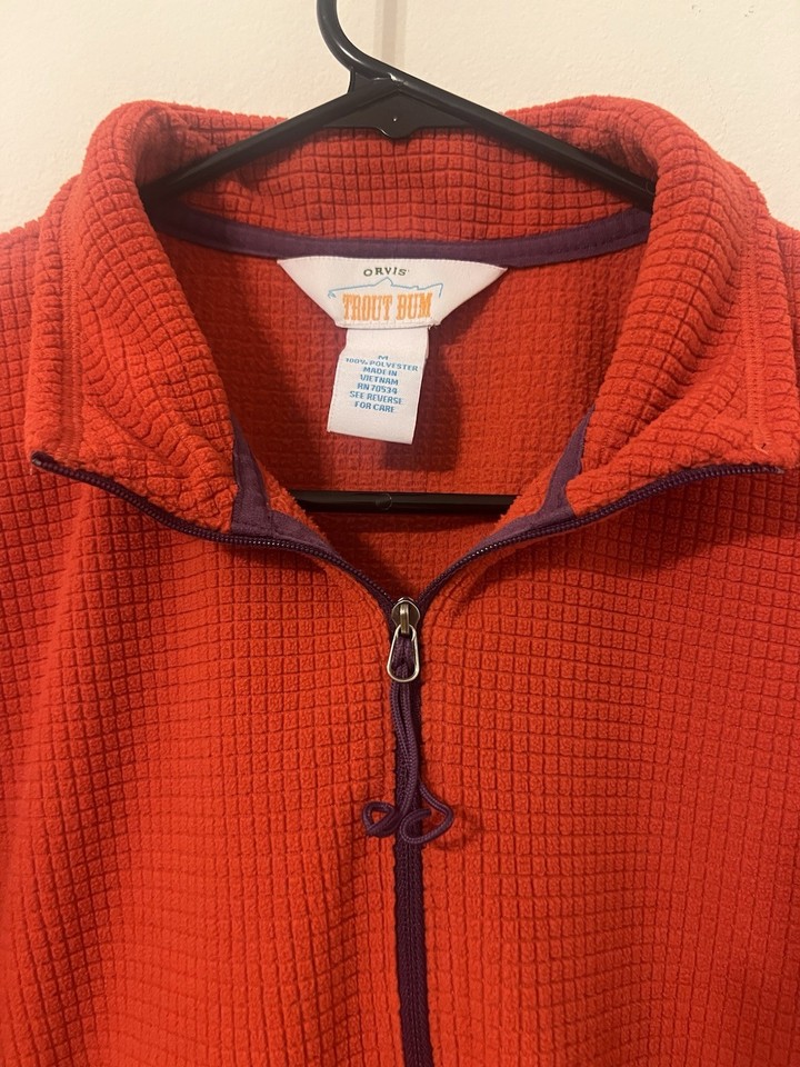 Orvis Troutbum Mens Orange Micro Fleece 1/4 Zip Jacket Polyester ...