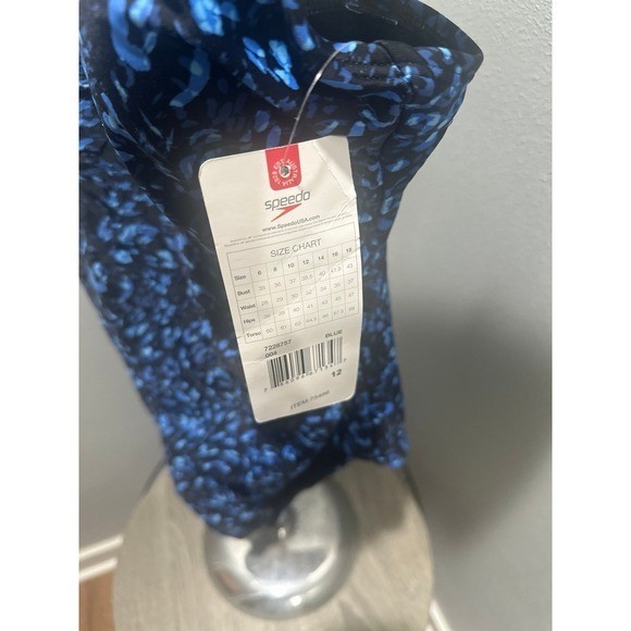 SPEEDO BLUE BLACK RUCHED SHELF BRA 1 PC SWIM BATHING SUIT SWIMSUIT 12 ...