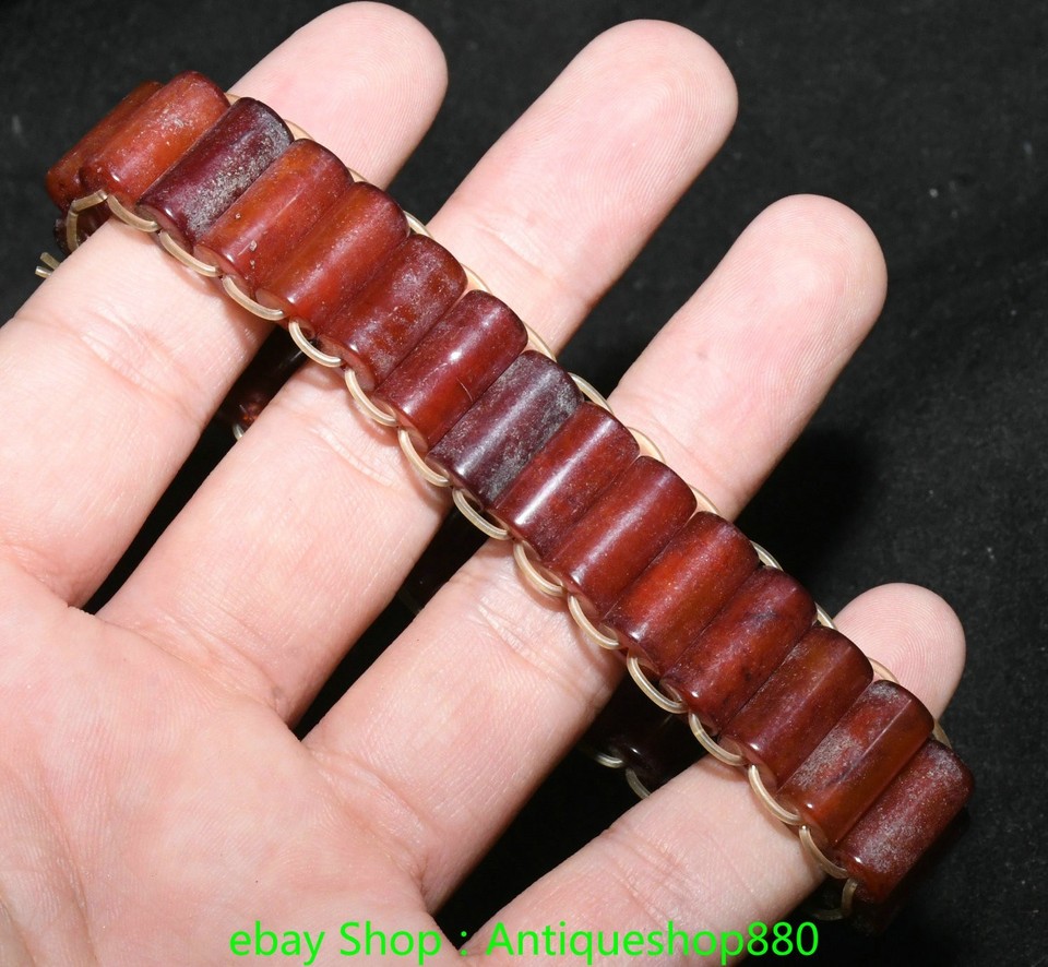 Chinese Old Red Jade Carving Bead Elasticity String Bunch Bracelet ...