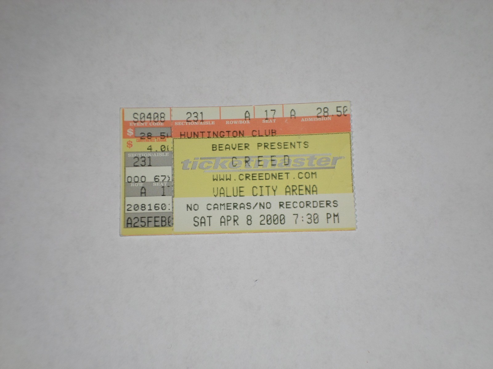 Creed & Sevendust Ticket Stub-2000-"Higher"-Value City Arena-Columbus ...