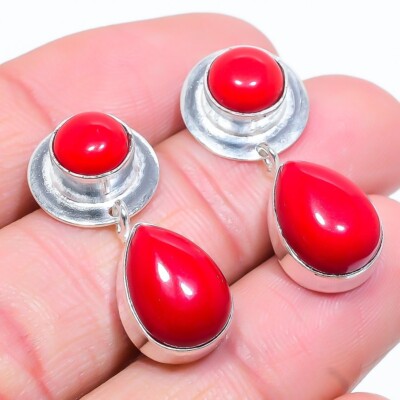 Red Carol Gemstone Handmade 925 Sterling Silver Jewelry Stud Earring Sz ...