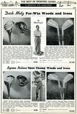 1940 Print Ad Dick Metz Par-Win Byron Nelson Open Champ Woods & Irons ...