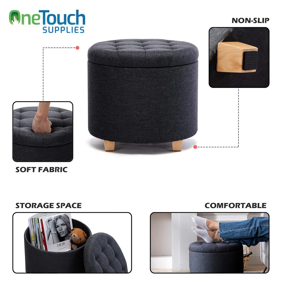 Ottoman Storage Pouffe Seat ROUND Stool with Lids Home Chair stool ...