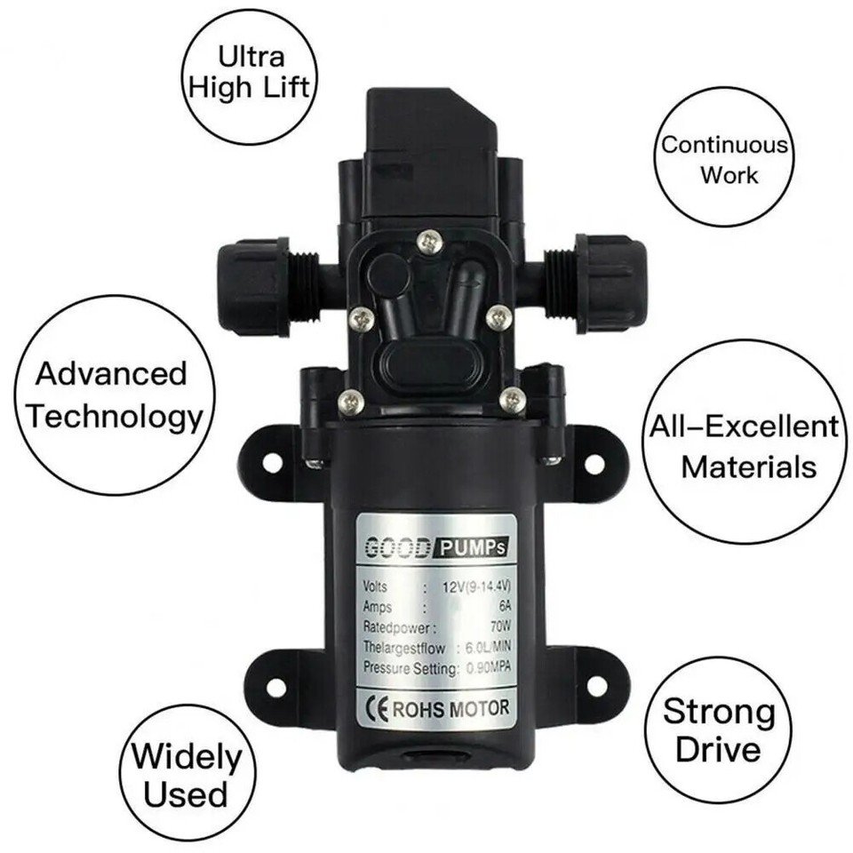 1/2P 12V Water Pump 130PSI Self Priming Diaphragm High Pressure ...