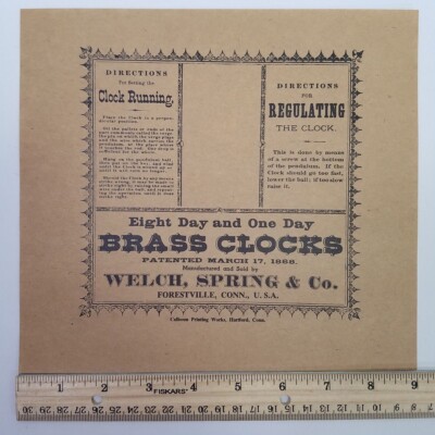 Replacement Paper Label Welch Spring & Co Brass Clocks Brown 6 x 6.5 ...