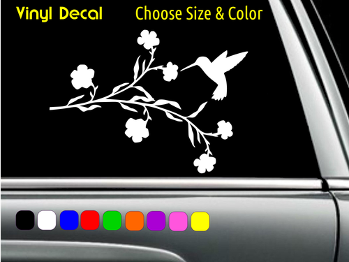 Hummingbird and Flowers Sticker Decal Laptop Car Window Wall CHOOSE ...