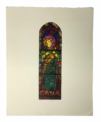 Vintage Stained Glass Window, Lady Praying Mandolin, Water Color ...